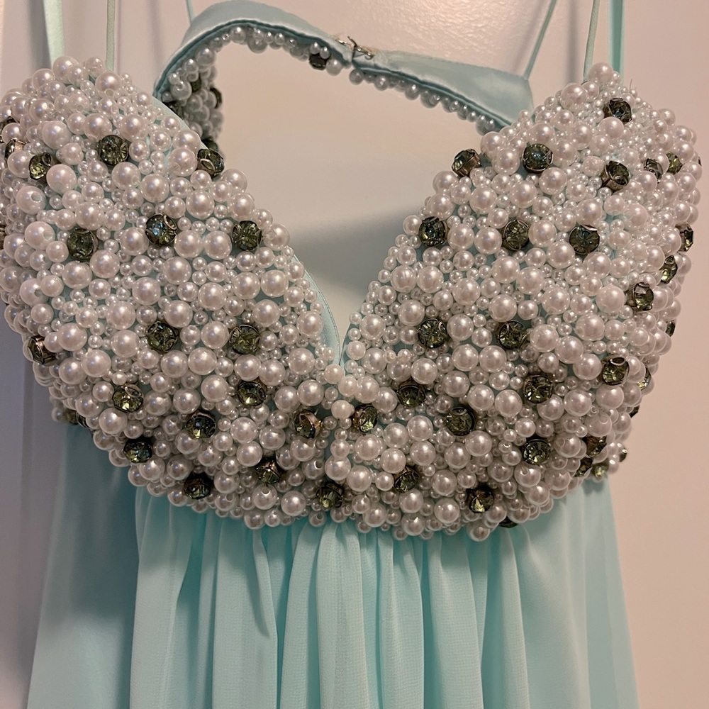 Light Blue/Green Prom Dress With Beaded Pearl And Jew… - Gem